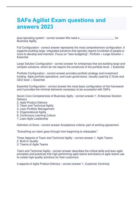 Safe Agilist Exam Questions And Answers 2024 2025 Updated Version Business Stuvia Us