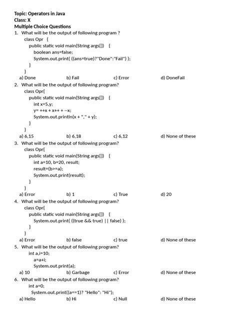 classs x operators questions pdf integer computer science