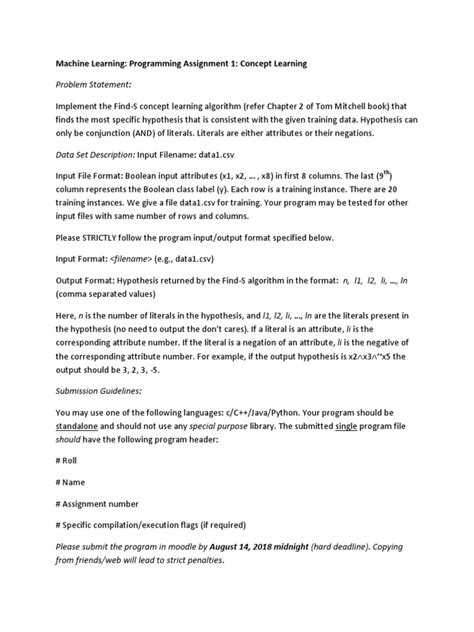 Machine Learning Programming Assignment 1 Concept Learning Pdf