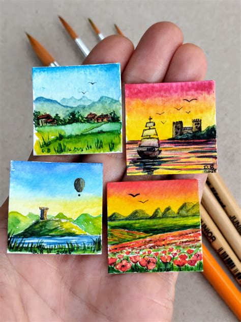 Got Myself Four New Brushes So I Painted Four Tiny 3x3cm Landscapes