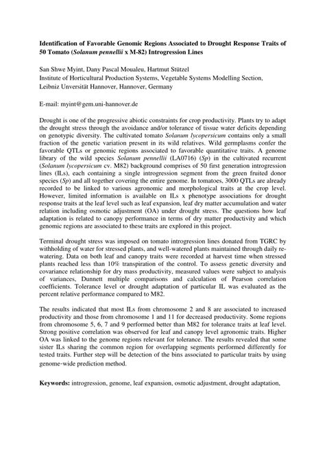 Pdf Identification Of Favorable Genomic Regions Associated To Drought
