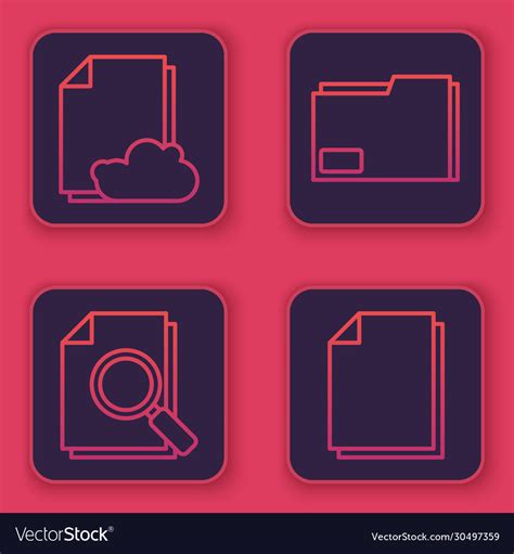 Set Line Cloud Storage Text Document Document Vector Image