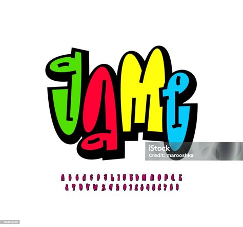 그래피티 긴 글꼴 만화 스타일의 만화 알파벳 좁은 문자와 숫자 벡터 일러스트레이션 10eps 공기 주입에 대한 스톡 벡터 아트 및 기타 이미지 Istock