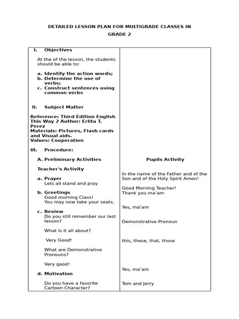 Detailed Lesson Plan For Multigrade Classes In Pdf Syntax Linguistics