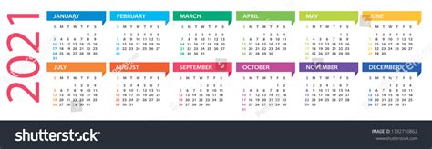 Vektor Stok 2021 Year Calendar Vector Illustration Week Tanpa Royalti 1792710862 Shutterstock