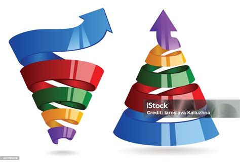 화살표와 용수철 형 성장입니다 판매 마케팅 Infographic 위한 깔 데 기 광택 스트립 컬러 리본 콘 깔때기에 대한 스톡 벡터 아트 및 기타 이미지 Istock