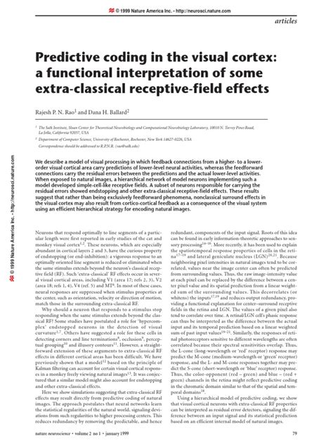 predictive coding in the visual cortex a functional interpretation of
