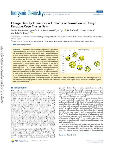 Pdf Charge Density Influence On Enthalpy Of Formation Of Uranyl
