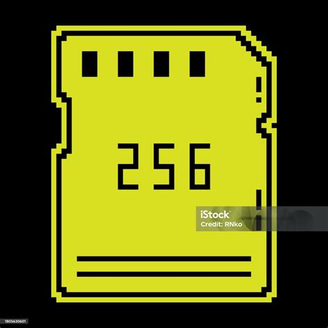 픽셀 아이콘입니다 정보를 저장하기 위한 메모리 카드 데이터 복사 및 전송을 위한 마이크로 카드 검은색 배경에 고립된 간단한 검은색 노란색 벡터 8 트랙 플레이어에 대한 스톡