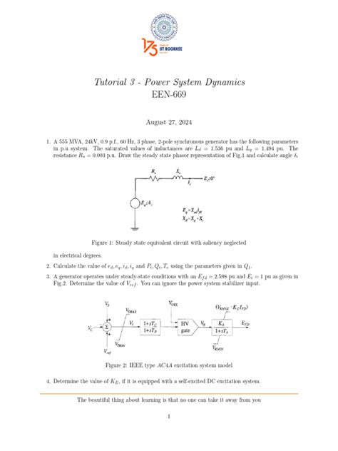 Power System Dynamics Tut 3 Pdf Teaching Methods And Materials Technology And Engineering