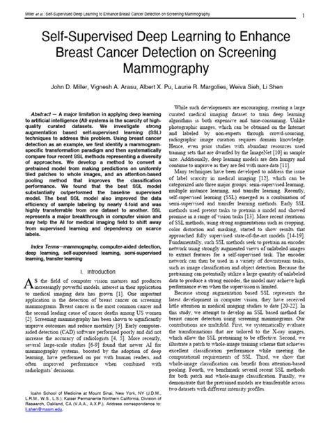 self supervised deep learning to enhance breast cancer detection on
