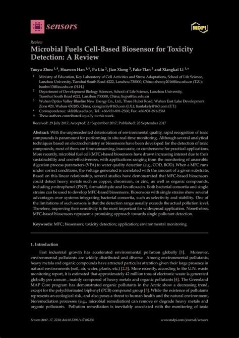 Pdf Microbial Fuels Cell Based Biosensor For Toxicity Detection Sensors Review Microbial