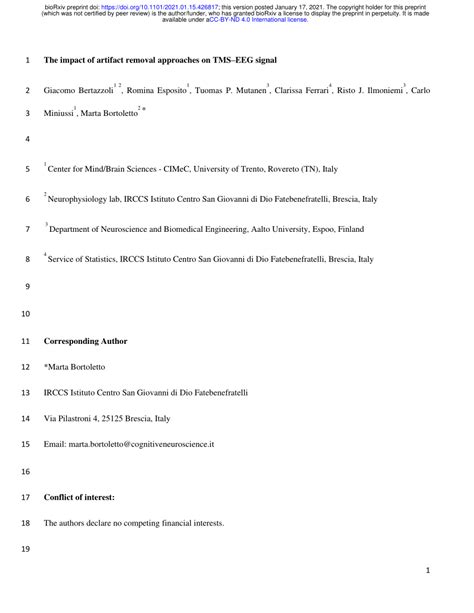 Pdf The Impact Of Artifact Removal Approaches On Tms Eeg Signal