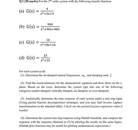 Solved Q1 20 Marks For The 2nd Order System With The