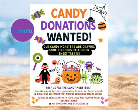 Editable Candy Donation Flyer Template For Trunk Or Treat Halloween