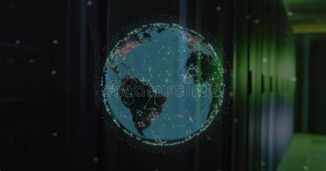 Image Of Globe With Connections Over Computer Server Stock Illustration