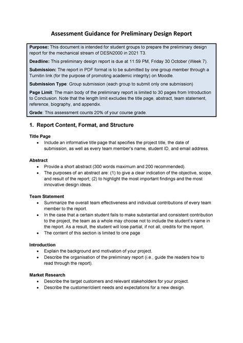Assessment Guide Preliminary Design Report DESN UNSW Sydney Studocu