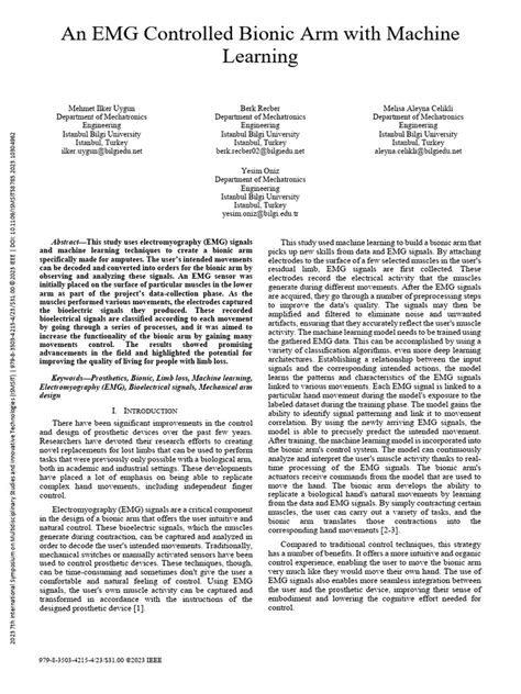 An Emg Controlled Bionic Arm With Machine Learning Pdf