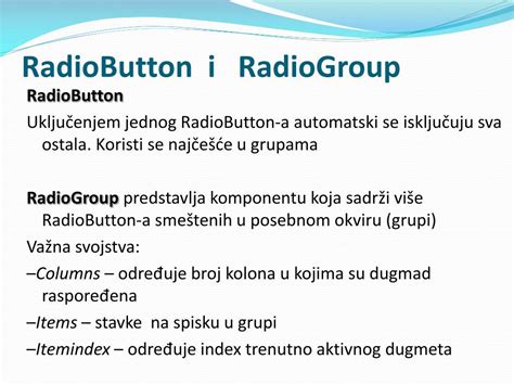 PPT Zadaci Komponente Izbora CheckBox RadioButton RadioGroup ListBox ComboBox