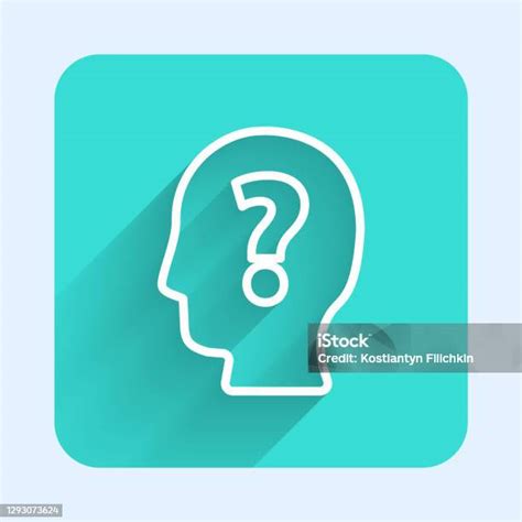 긴 그림자로 격리 된 물음표 아이콘이있는 화이트 라인 휴먼 헤드 녹색 정사각형 버튼입니다 벡터 가공의 인물에 대한 스톡 벡터 아트 및 기타 이미지 Istock
