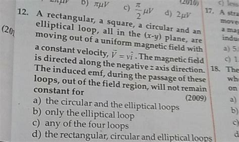 12 a rectangular a sau 2π μv elliptical loop all in the circular an