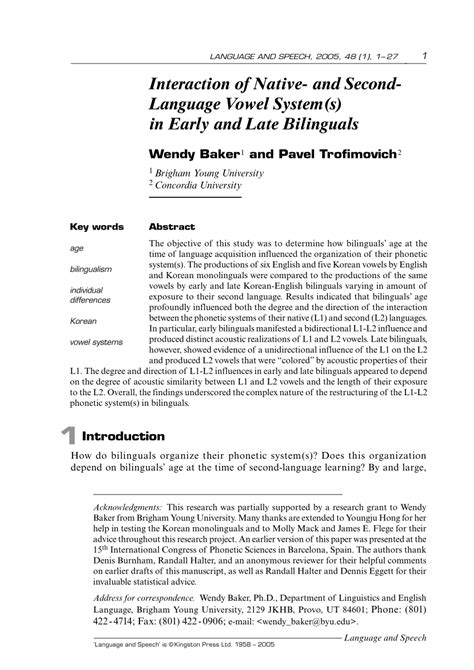 Pdf Interaction Of Native And Second Language Vowel System S In Early And Late Bilinguals