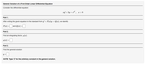 Solved General Solution Of A First Order Linear Differential