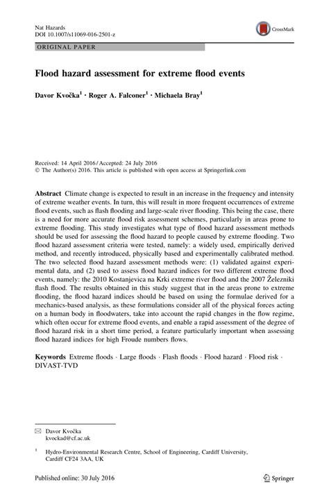PDF Flood Hazard Assessment For Extreme Flood Events