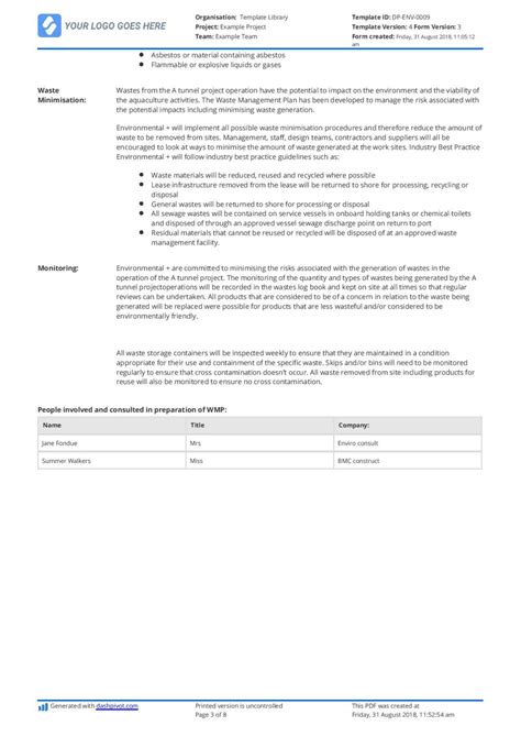 Spill Prevention And Response Policy Template