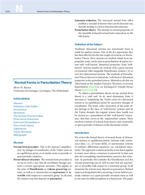 Pdf Normal Forms In Perturbation Theory