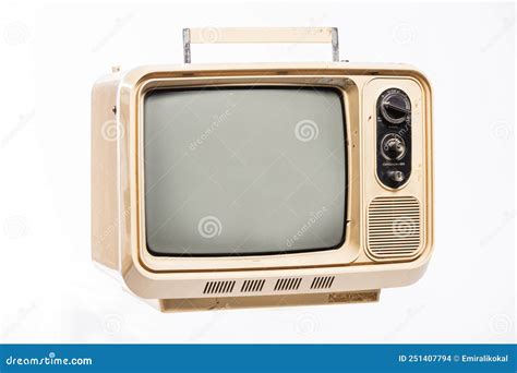 Vintage Television With Cut Out Screen On Isolated Background Stock