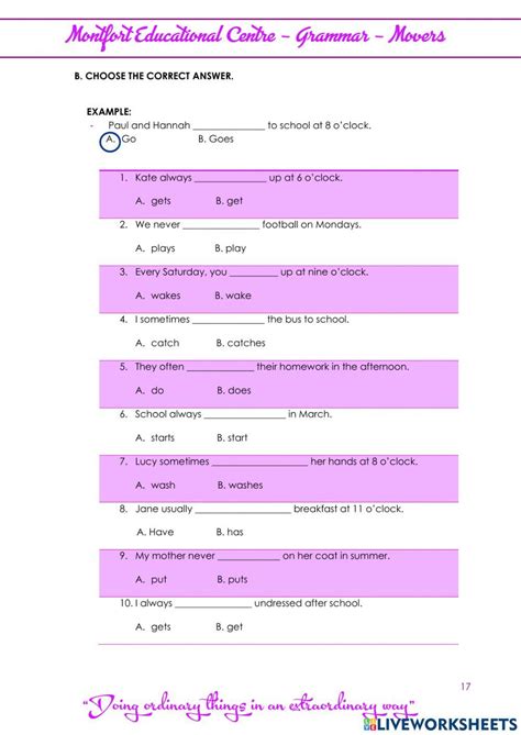 Movers Grammar Unit 3 Online Exercise For Live Worksheets