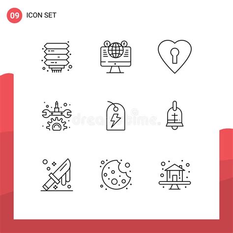 Modern Set Of 9 Outlines And Symbols Such As Power Tag Facebook