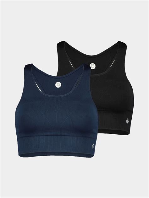 Ts Womens 2 Pack Seamless Low Impact Black And Navy Sports Bra Bash