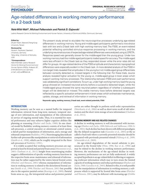 Pdf Age Related Differences In Working Memory Performance In A 2 Back