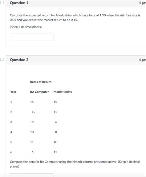 Solved Calculate The Expected Return For A Industries Which Chegg