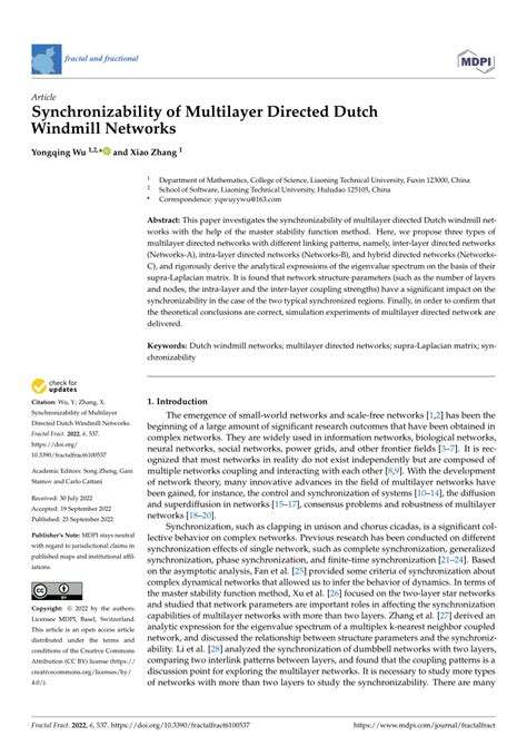 Pdf Synchronizability Of Multilayer Directed Dutch Windmill Networks