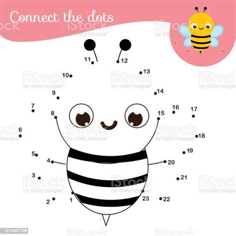 점을 연결합니다 어린이와 유아를위한 숫자 활동으로 점에 점 어린이 교육 게임 곤충 시리즈 만화 꿀벌 0명에 대한 스톡 벡터 아트