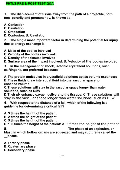 Phtls Pre And Post Test Quiz And Answers Graded A Phtls Stuvia Us