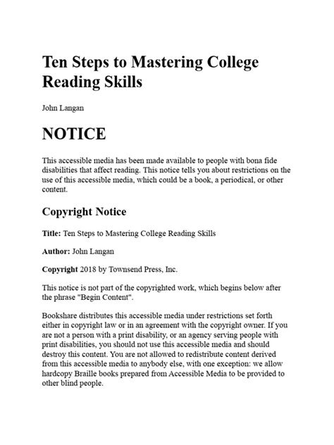 Ten Steps To Mastering College Reading Skills Pdf Reading