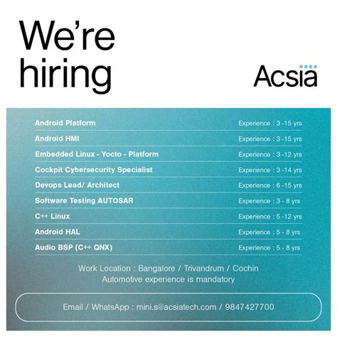 hiringnow applynow softwaredevelopment embeddedengineer… acsia