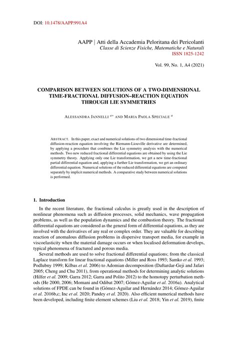 Pdf Comparison Between Solutions Of A Two Dimensional Time Fractional Diffusion Reaction