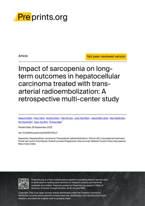 Pdf Impact Of Sarcopenia On Long Term Outcomes In Hepatocellular Carcinoma Treated With Trans