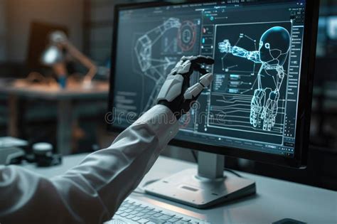 Engineer Working On CAD Program With AI Figure AIG Stock Illustration Illustration Of Ideas