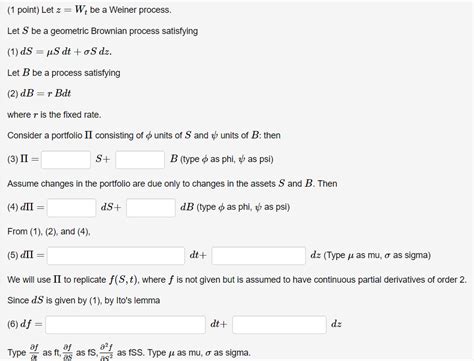 Solved 1 Point Let Z W Be A Weiner Process Let S Be A