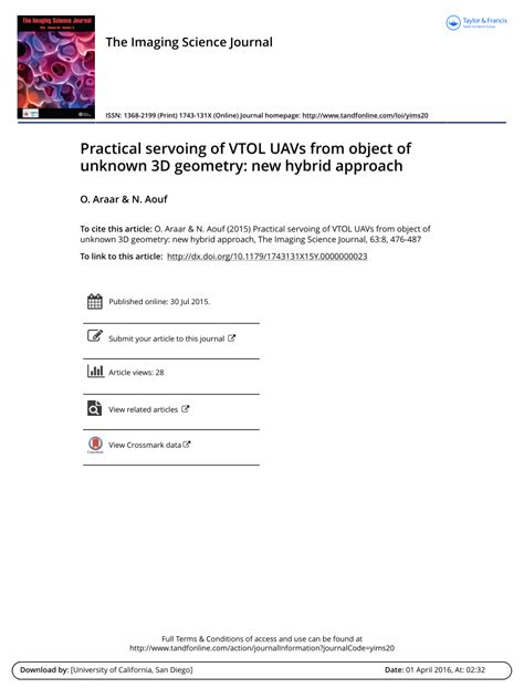 Pdf Practical Servoing Of Vtol Uavs From Object Of Unknown 3d Geometry New Hybrid Approach
