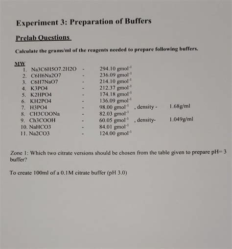 Solved Experiment 3 Preparation Of Buffers Prelab Questions