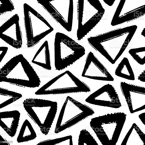 흰색 배경에 격리된 검은색 잉크 삼각형입니다 흑백 기하학적 원활한 패턴 벡터 간단한 평면 그래픽 손으로 그린 그림 텍스처 각도에 대한 스톡 벡터 아트 및 기타 이미지