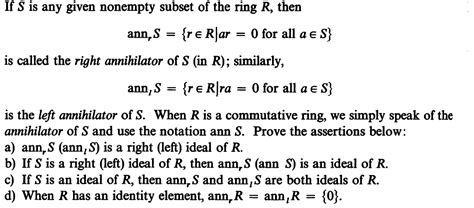 solved if s is any given nonempty subset of the ring r then