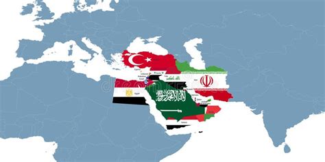 Middle East Detailed Territories Map Of The Middle East With A Country